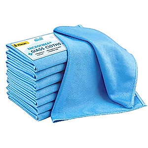 HOMEXCEL 8 Pack Microfiber Glass Cleaning Cloth,Streak Free,Reusable Microfiber Cleaning Cloth 14X16inch,for Cleaning Windows,Glasses,Mirrors,Screens,Stainless Steel and More(Blue