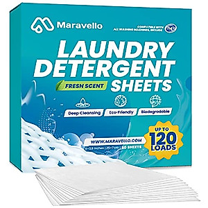 Laundry Detergent Sheets Fresh Scent: Maravello Hypoallergenic Laundry Soap -Eco-friendly Washing Detergent Sheets Plastic-Free Washer Sheets (Fresh Scent, 120 Count)
