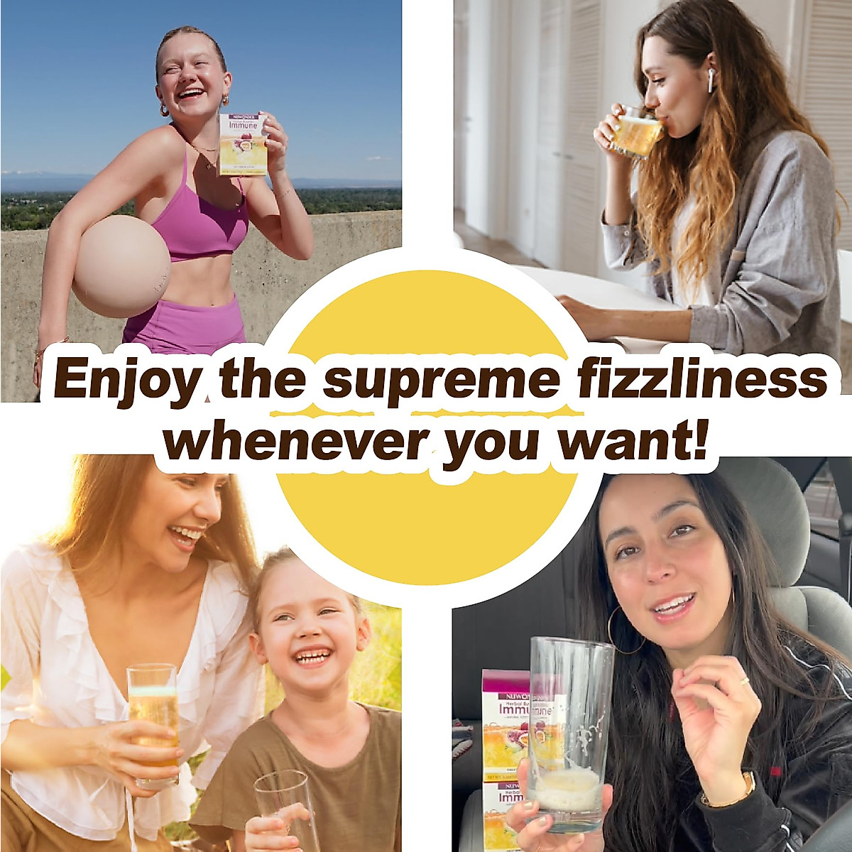 NuWonder Immunity Support Herbal Supplement made with Astragalus, Ginger, Jujube, Atractylodes, Natural Passion Fruit Flavor, Fizzy Bubbles, No Artificial Ingredients, Immune Booster Drink Mix 10packs