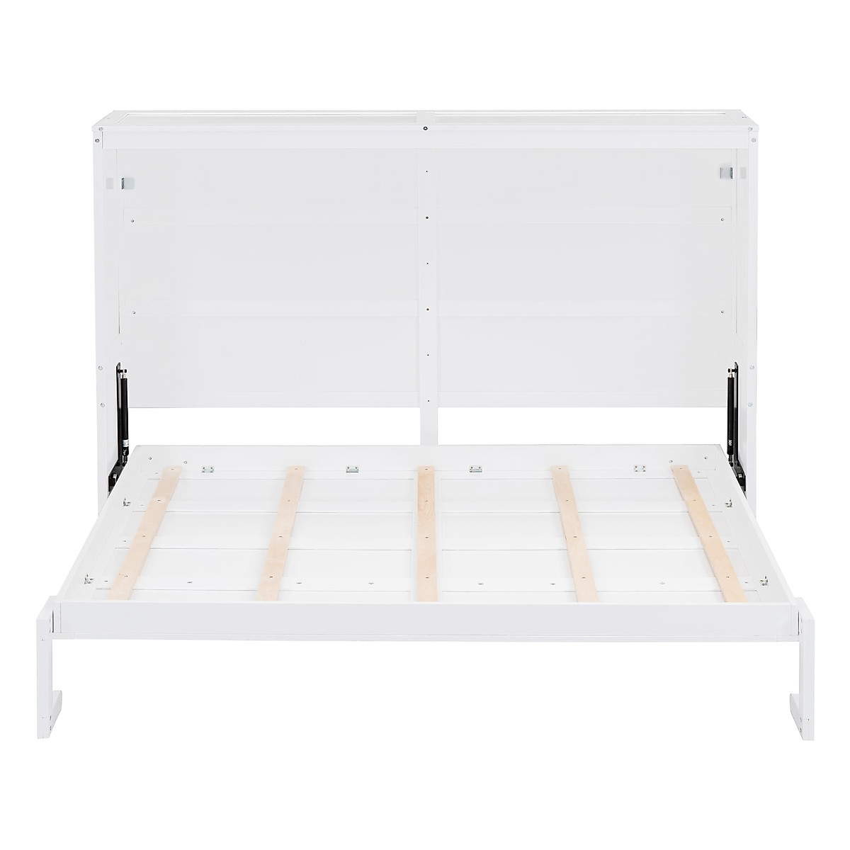 Full Size Murphy Bed Frame, Foldable Cube Cabinet Full Platform Bed, Modern Murphy Bed, Space-Saving Wall Bed for Guest Room or Home Office, No Box Spring Needed, Noise Free (White)