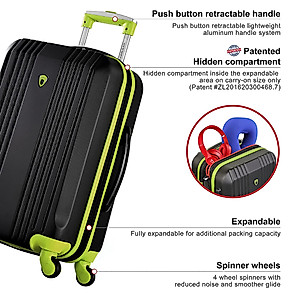 Olympia U.S.A. Apache 3-Piece Expandable Hardside Lightweight Luggage Set with Spinner Wheels, Laptop Compartment Black/Lime