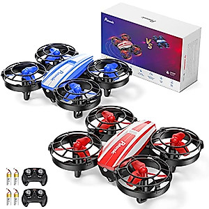 Potensic 2 Pack Mini Drones, RC Quadcopter for Kids Beginners with IR Battle Mode, 3D Flip, Circle Fly, Self-Rotate, 3 Speeds, Headless Mode, Altitude Hold, Flying Toy Gift for Boys Girls (Red, Blue)