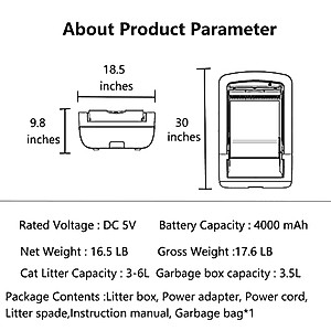Smart Automatic Cat Litter Box Self Cleaning APP Control Cat Litter Box with Built in Odor Eliminator Works with Clumping Cat Litter (White-Grey)
