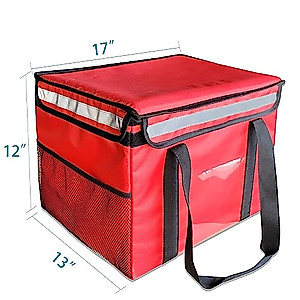 YINFEI Insulated Food Delivery Bag,Upgrade Hook and Loop＆Zipper,Pizza Delivery Bag,Insulated Grocery Bag for Commercial Food Transport,17"x13"x12"(Red)
