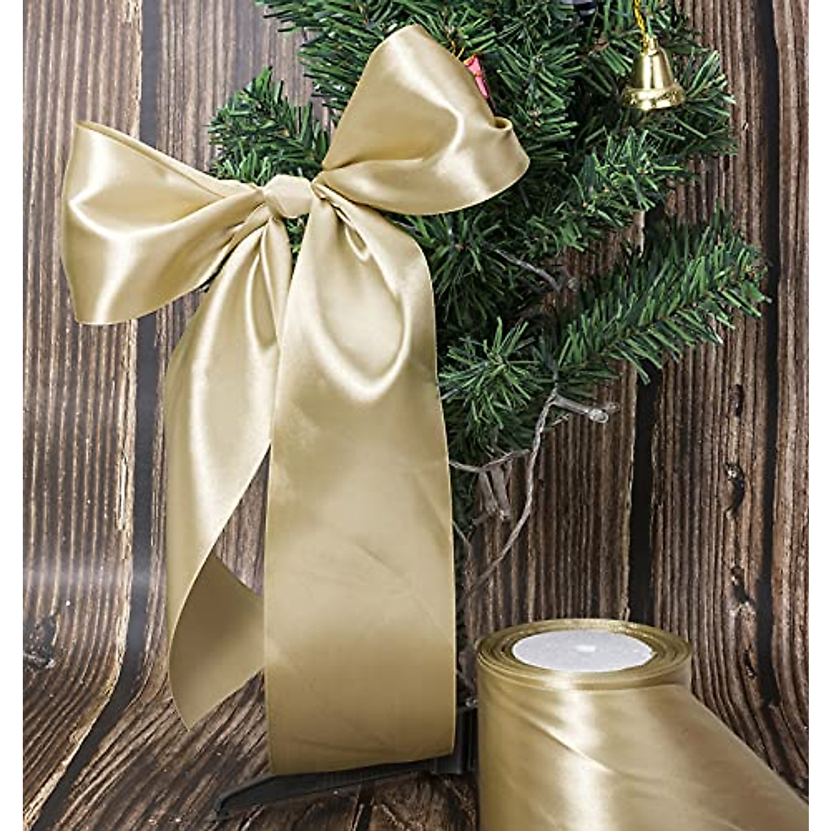 ATRBB 25 Yards 3 Inches Wide Satin Ribbon Perfect for Wedding Satin Chair Sash and Gift Wrapping (Old Gold)