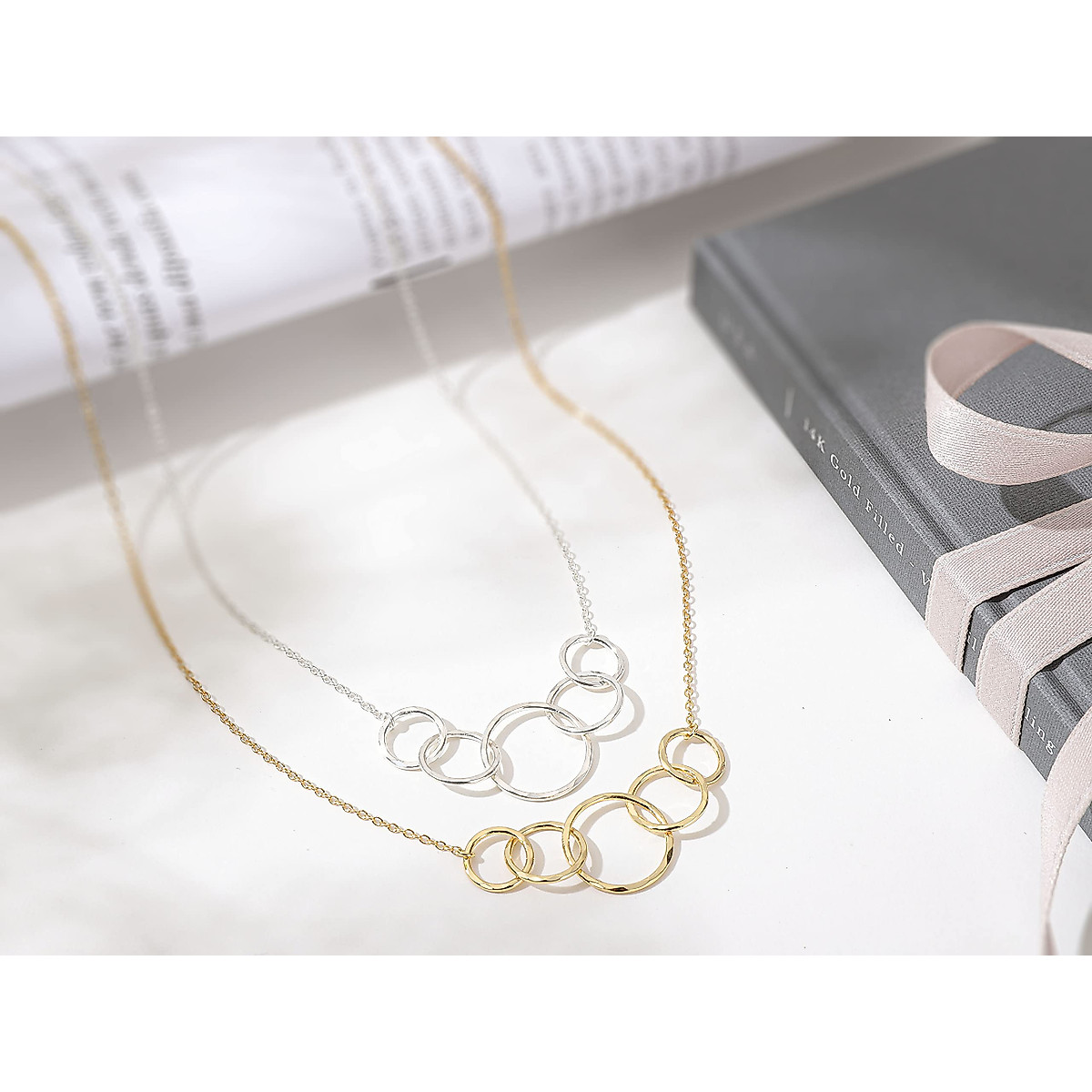 Sterling Silver 50th Birthday Necklace for Women - 5 Linked Rings for 5 Decades Pendant, 50th Birthday Gift Jewelry for Her, Best Friend Turning 50, Wife gift for 50th Birthday Celebrations