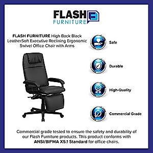 Flash Furniture Robert High Back Black LeatherSoft Executive Reclining Ergonomic Swivel Office Chair with Arms