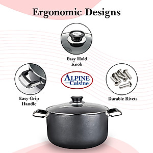 Alpine Cuisine 10 Quart Non-stick Stock Pot with Tempered Glass Lid and Carrying Handles, Multi-Purpose Cookware Aluminum Dutch Oven for Braising, Boiling, Stewing