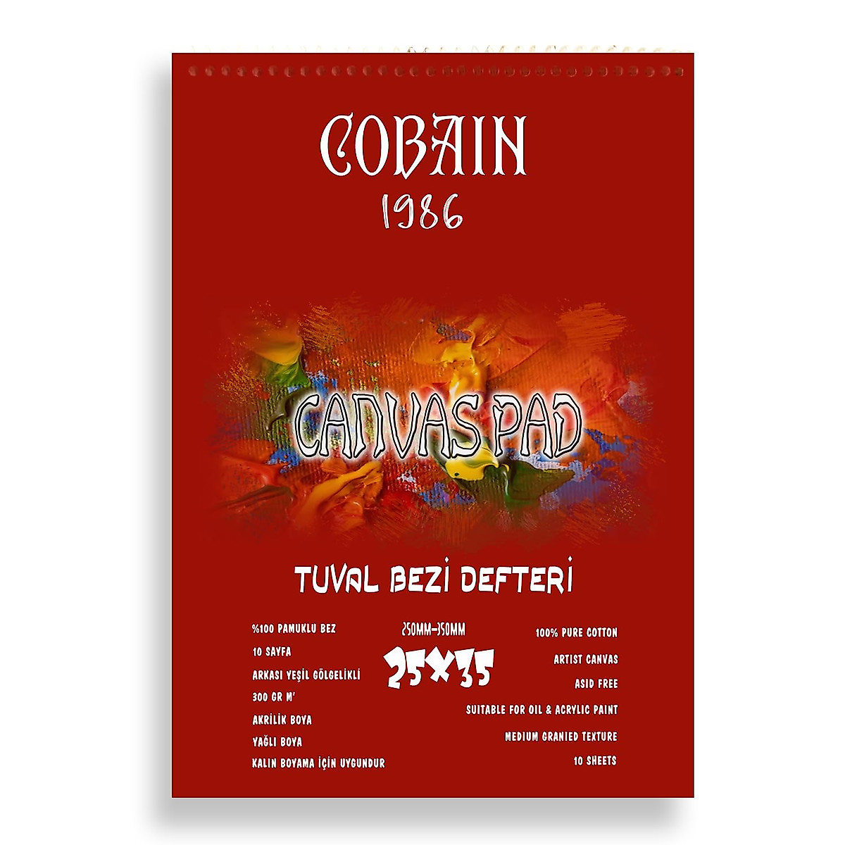 Cobain Canvas Pad with Various Size, 300 gr Cotton Artist Canvas for Oil and Acrylic Painting 10 Sheets, A4, A3, 25x35 cm, 35x50 cm (25x35 cm)