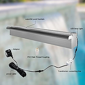 YITAHOME 48" Pool Fountain Stainless Steel Pool Waterfall with 7 Colors LED Light Changing Remote for Spillway, Swimming Pool, Outdoor Garden Decorations Transparent