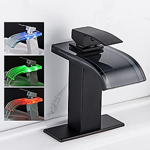 Y-Garhe LED Bathroom Faucet, Black Waterfall Bathroom Faucet, Newest Bathroom Faucet, Waterfall Bathroom Sink Faucet, Bathroom Faucets for Sink 1 Hole, 4 Inch Centerset Bathroom Faucet