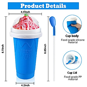QwayHome 2PC Slushie Maker Cup,DIY Frozen Magic Slushy Cup,Double Layers Silica Smoothie Pinch Ice Cup,Quick Cooling Cup Homemade Milk Shake Ice Cream Maker (Blue+Green)