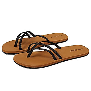 Volcom Women's Thrills Sandal Flip-Flop, Black-New, 6