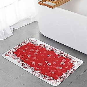 Christmas Snowflake 2PC Memory Foam Kitchen Mats Rectangle Water Absorbent Kitchen Rugs, Anti-Skid Floor Mat for Sink, Hallway 23.6x35.4in+23.6x70.9in Red White Texture Geometric Patterns