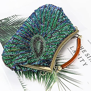 GUOZI Women's Vintage Beaded Sequin Peacock Clutch Purse Handmade Crossbody Evening Bag Handbag For Wedding Party Prom