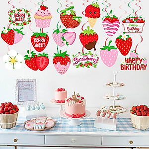 Strawberry Hanging Swirls 20Pcs Strawberry Birthday Party Decorations Berry Sweet One Hanging Decor Berry Sweet Swirls Ceiling Streamer for Strawberry Themed Baby Shower Supplies