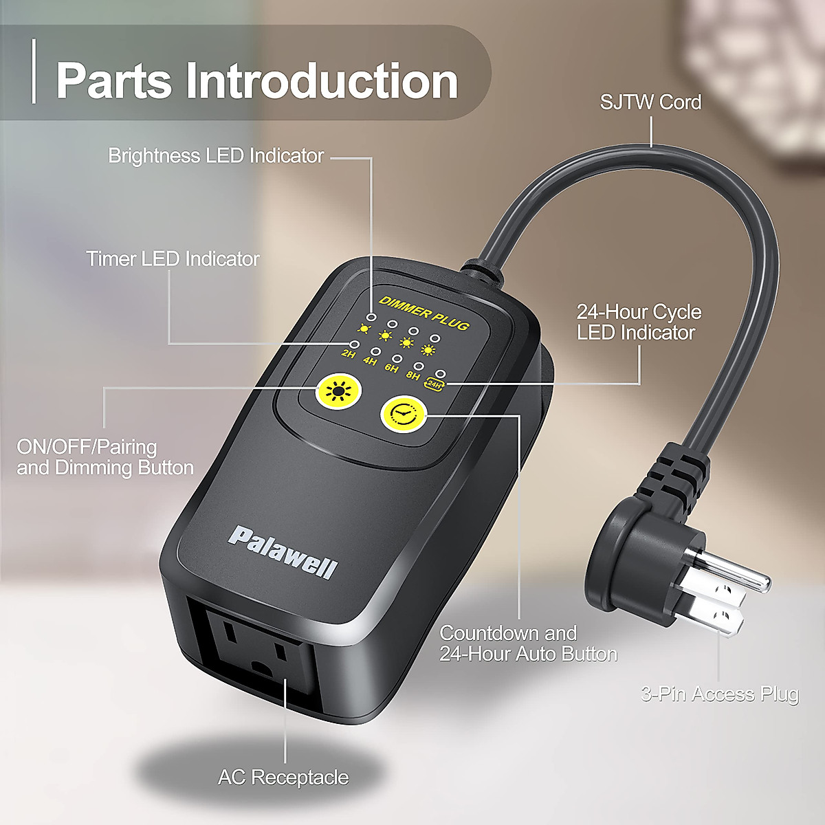 Outdoor Dimmer for String Lights,560W Outdoor Dimmer Plug, Weatherproof Lights Dimmer Plug,100FT Wireless Remote Control Dimming Timer for Led Light or Lamp Patio Lights Dimmer Timer (3 Prong Plug)