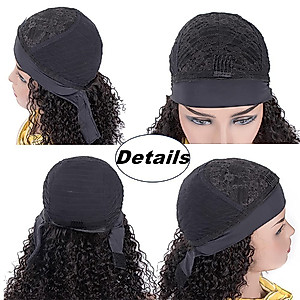 Lauberita Headband Wig Human Hair Wigs 14 Inch Wear and Go Glueless Wig Curly Deep Wave Headband Wig Natural Color