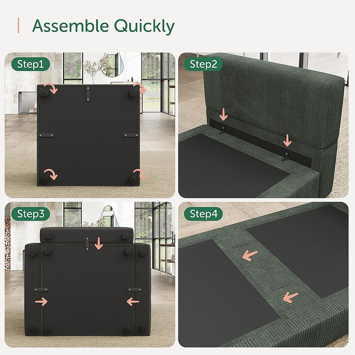 HONBAY Modular Sectional Couch with Storage Corduroy Sectional Sofa with Chaise L Shaped Sectional Couches for Living Room,Green