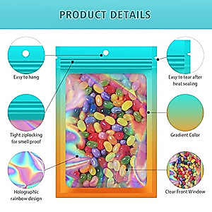 100 Pieces Resealable Mylar Bags, Smell Proof Bags with Clear Window for Food Storage Party Favor Packaging Small Business (Green&Orange, 3.5×4.7 Inch)