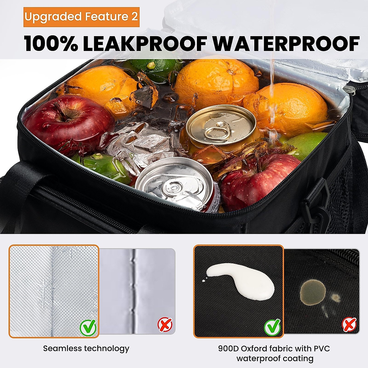 Lunch Bag for Women Men Double Deck Lunch Box, [24H] Insulated Lunch Cooler Bag with Shoulder Strap, Large Heavy Duty Leakproof Adult Lunch Tote Bag LunchBox for Work Beach Picnic Travel (15L, Black)