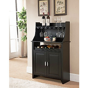 Kings Brand Furniture Wood Wine Rack Buffet & Storage Cabinet, Black, WR1345