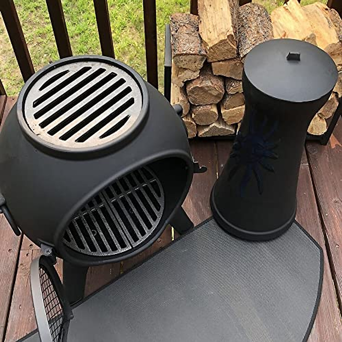 Sun Fire Outdoor Chiminea Fireplace by The Blue Rooster - Rust-Free Cast Aluminum Deck or Patio Firepit