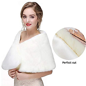 Olbye Women's Faux Fur Shawls Wraps Wedding Fur Stole Shrug Cape For Women Warm Scarf (White)
