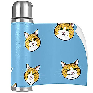 Stainless Steel Leather Vacuum Insulated Mug Cat Thermos Water Bottle for Hot and Cold Drinks Kids Adults 16 Oz