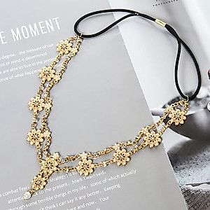 Gonioa Head Chain Jewelry Headband Crystal Bohemian Hair Accessories with Peal Women Head Chains Forehead Chain Rhinestone Headpieces with Drop Pendant