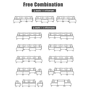 MGH Sectional Sofa Couch, Luxury Contemporary U-Shape Sofa Set,Linen Fabric 4-Seat and 2 Ottoman Living Room Couch Chaise Living Room Furniture Sets,Grey