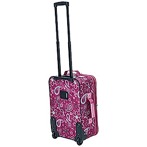Rockland Fashion Softside Upright Luggage Set, Expandable, Wheel, Telescopic Handle, Pink Bandana, 2-Piece (14/19)
