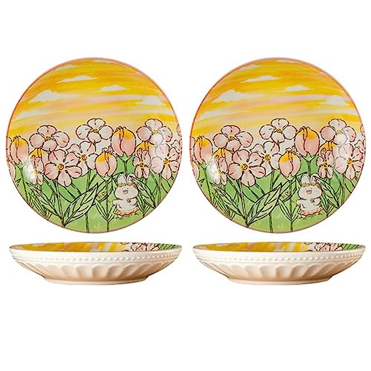 CYNHRWWW Handmade Ceramic Salad Bowl Set Of 2,Ceramic Pasta Bowl - Kitchen Dish Microwave And Dishwasher Safe