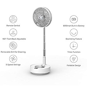 Snowpea Quiet Desk Fan Oscillating Room Fan 5 Speeds 25dB Silent Table Fan Air Circulator Fan with Remote Control 8000mAh Battery for Outdoor Bedroom Office Living Room (White)