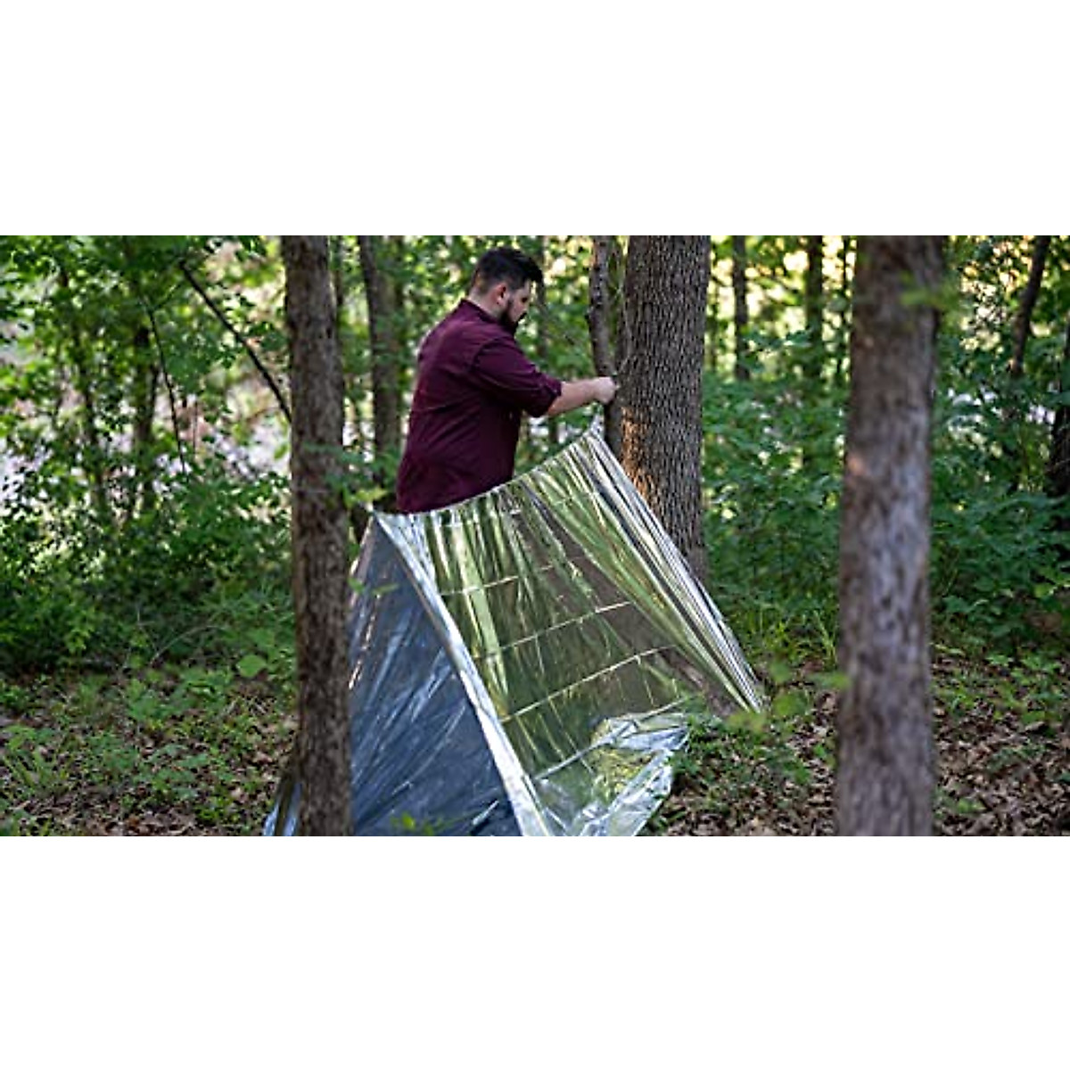 SharpSurvival Shack Emergency Survival Shelter Tent - 2 Person Mylar Tube Tent - Lightweight 8' x 5' All Weather Waterproof Shelter Conserves Heat - Reflective Tents for Camping/Hiking and more