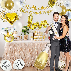 Engagement Party Decorations Gold He Asked She Said Yes Banner Bridal Shower Wedding Decorations Cake Toppers and Mr. & Mrs. Balloons Sash