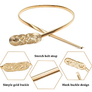 E-Clover Fashion Stretch Belts for Women Gold Skinny Belt for Dress Waistband