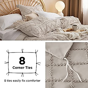 Bedsure Duvet Cover King Size - King Duvet Cover Set, King Boho Bedding Set for All Seasons, 3 Pieces Embroidery Shabby Chic Home Bedding Duvet Cover Set (Linen, King, 104x90)