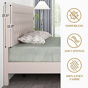 Benevika Queen Size Upholstered Platform Bed Frame with Linen Fabric Button Tufted Headboard, Wood Slat Support, Upholstered Mattress Foundation, No Box Spring Needed, Easy Assembly, Beige