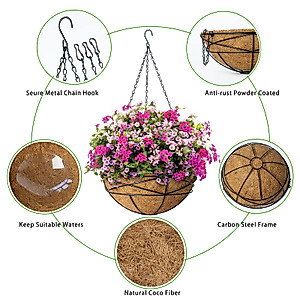 Karlliu 4 Pack 12 Inch Hanging Planters for Outdoor Plants Metal Watering Flower Baskets with Coco Liner for Hanging Pot Round Plant Holders Planter for Outside Garden Decoration