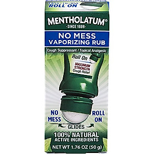 Mentholatum No Mess Vaporizing Rub with Easy-to-use Roll On Applicator, 1.76 Ounce (50g) - 100% Natural Active Ingredients for Maximum Strength Cough Relief