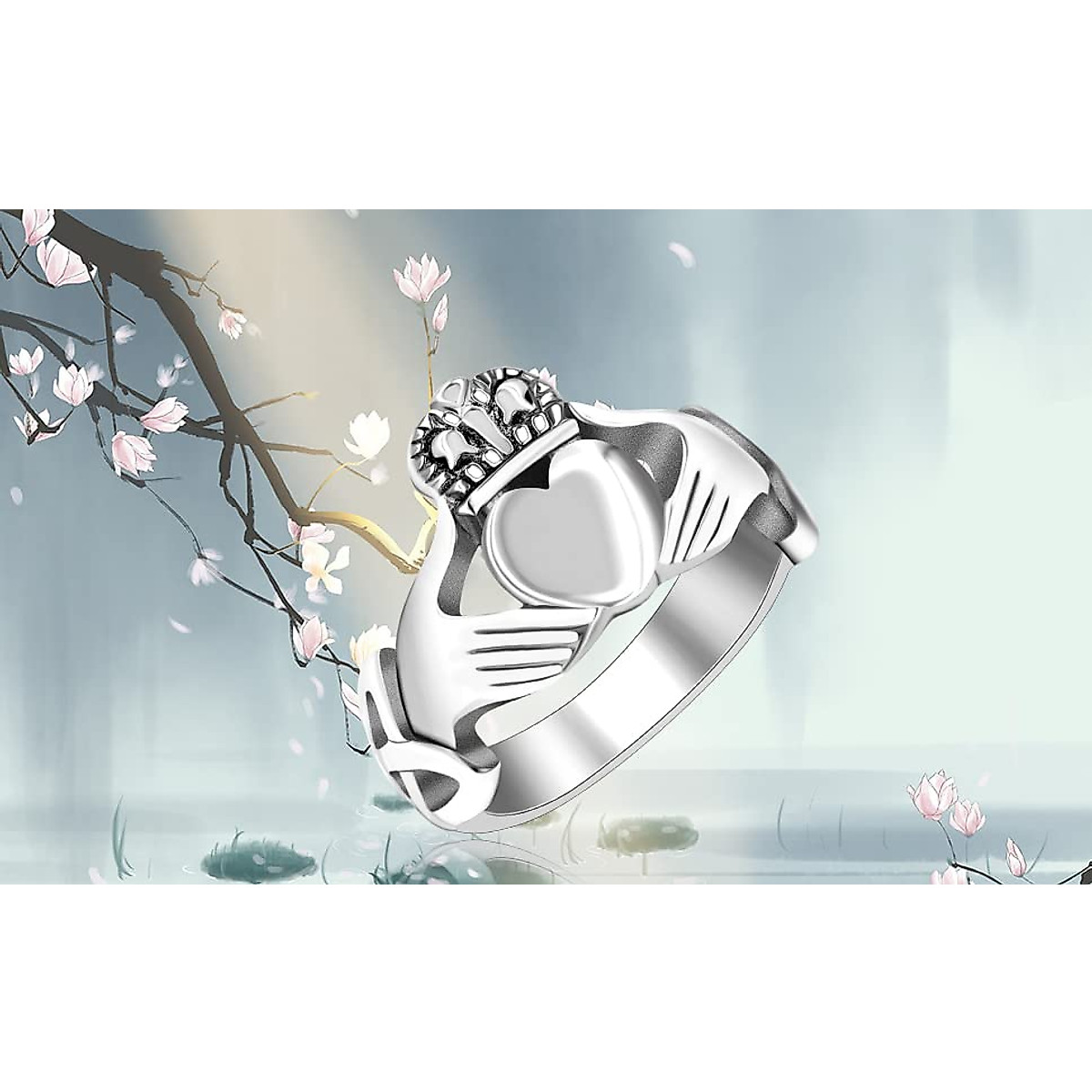 Heart Band BFF Celtic Irish Friendship Couples Promise Claddagh Ring for Men Women Stainless Steel Y2145 (Size 12)