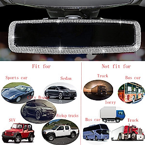 Bling Rhinestone Car Rear View Mirror, Car Rear View Mirror with Crystal Diamonds Bling Rhinestones Car Rear View Mirror for Women,Car Interior Trim. (Sliver)