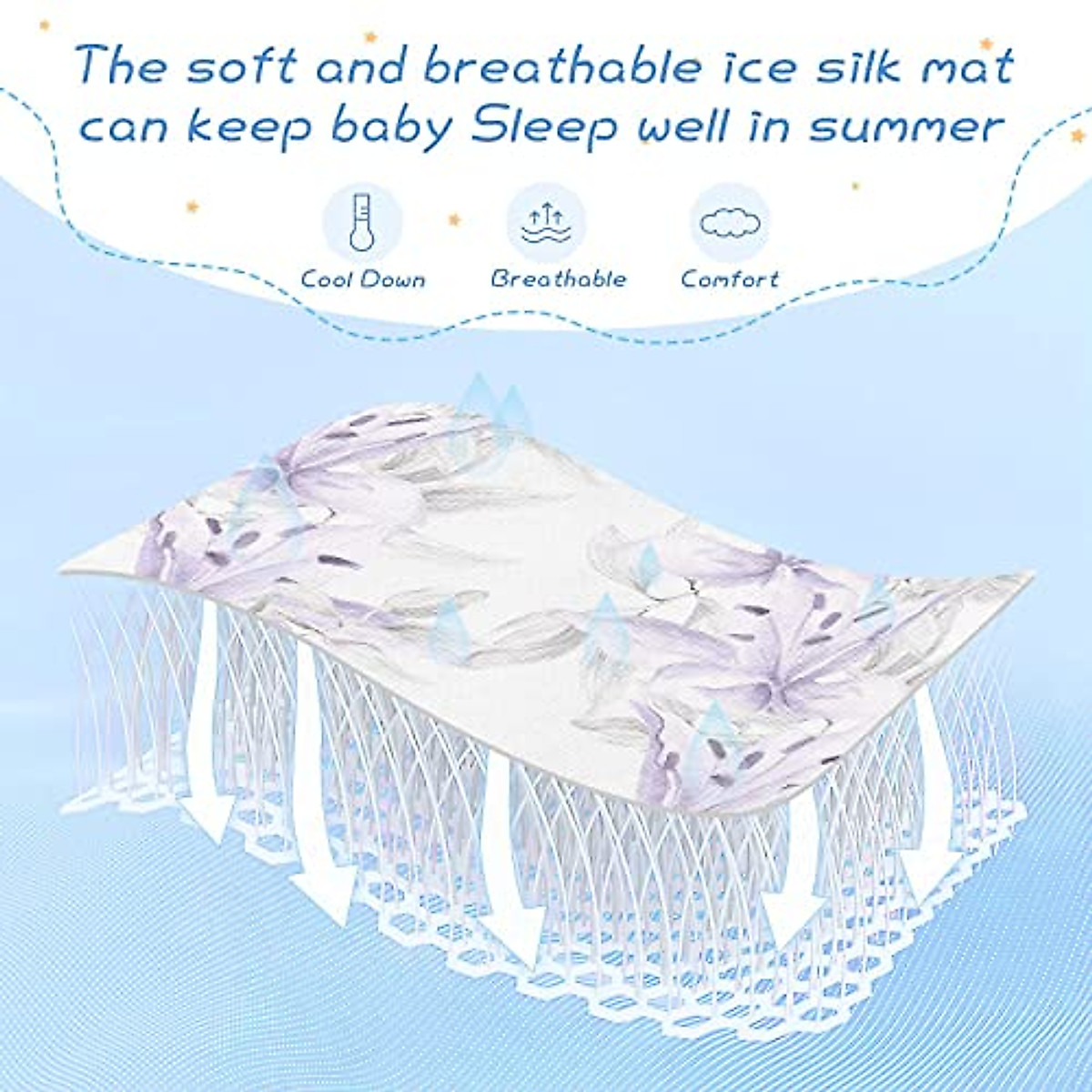 Lilies Flowers Floral Baby Bed Pad Mattress Pad Breathable Crib Mattress Protector for Standard Crib Toddler Bed Cover Cooling Mat Pads with Pillowcase for Kids Pets Toddler Baby 52"x28"