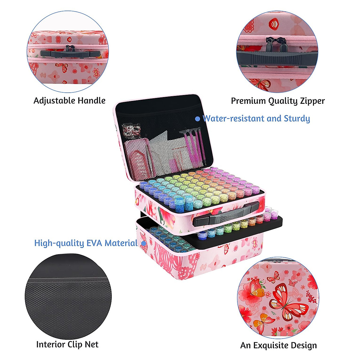LIRUNQIU Diamond Painting Storage Containers, 240 Slots Diamond Art Accessories and Tools Kits Storage Box(Pink)