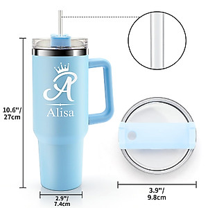 KrazeKK Personalized 40 Oz Monogrammed Initial Tumbler - Insulated Coffee Cup with Handle, Straw - Customized Reusable Water Bottle Travel Mug With Letter A-Z - Birthday Gifts for Women, Men, Friend