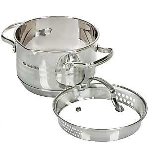 Daniks Tokio Stainless Steel 6-Piece Kitchen Cookware Set | Induction Pot | Pasta Pot with Strainer Lid | Dishwasher Safe | 2 Quart + 3 Quart + 4.5 Quart | Silver
