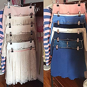 EYHLKM 6 Layer Foldable Non-Slip Trouser Space Saving Pants Skirt with Clips Steel Closet Organizer Hanger Tie Rack Wardrobe (Color : White-Dinosaur Doodle4)