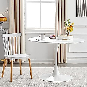 Rabsyung 42" Round White Tulip Table Mid-Century Dining Table with Round MDF Table Top, Pedestal Dining Table, Leisure Coffee Table