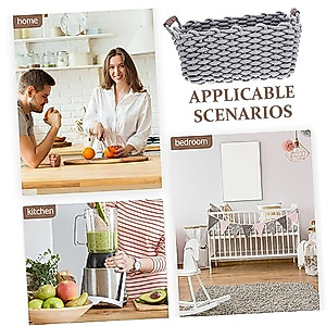 GLSTOY Book Storage Basket Organizers Baskets Sundries Storage Lightweight Basket Storage Bins for Shelves Bin Storage Rack Desktop Storage Basket Cotton Rope Basket Grey